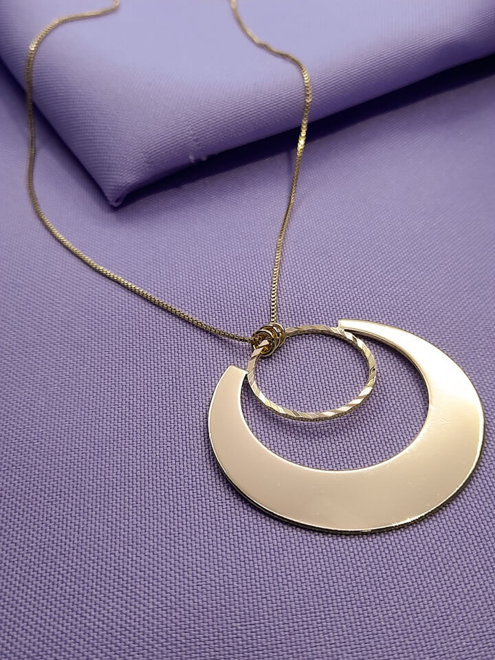 Colar Pingente Meia Lua e Círculo Ouro 18k