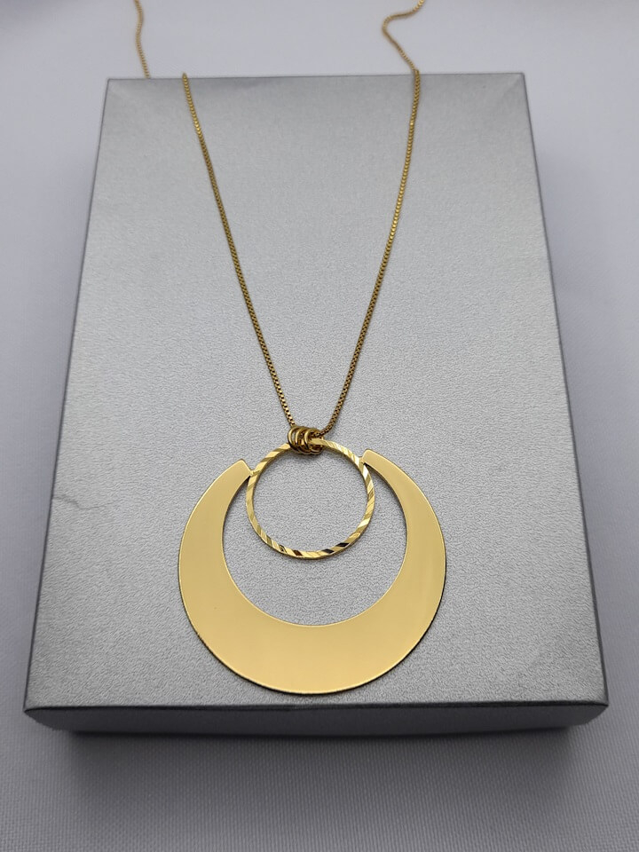Colar Pingente Meia Lua e Círculo Ouro 18k
