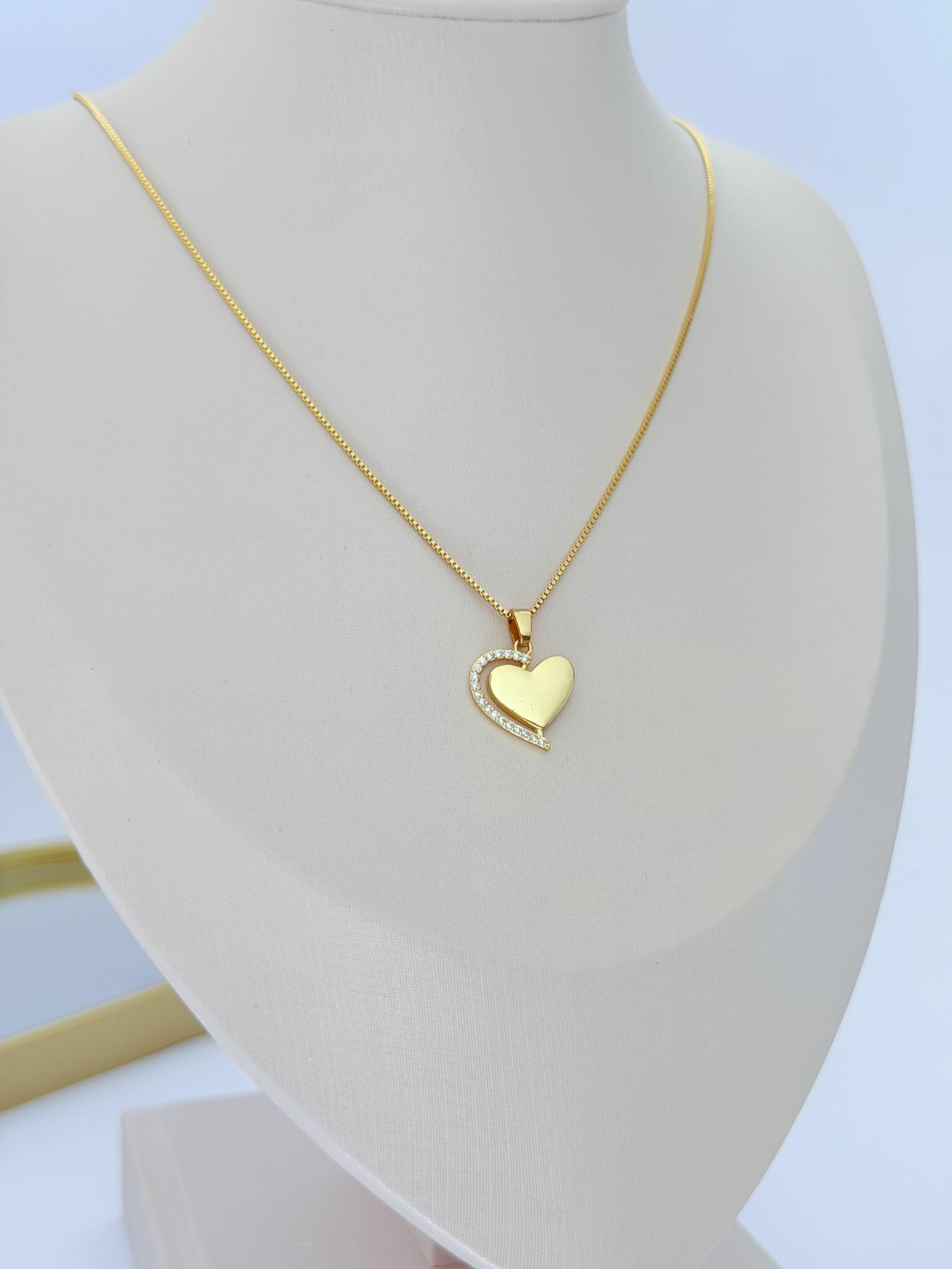 Comprar Colar Coração Liso e Lateral Cravejado Ouro