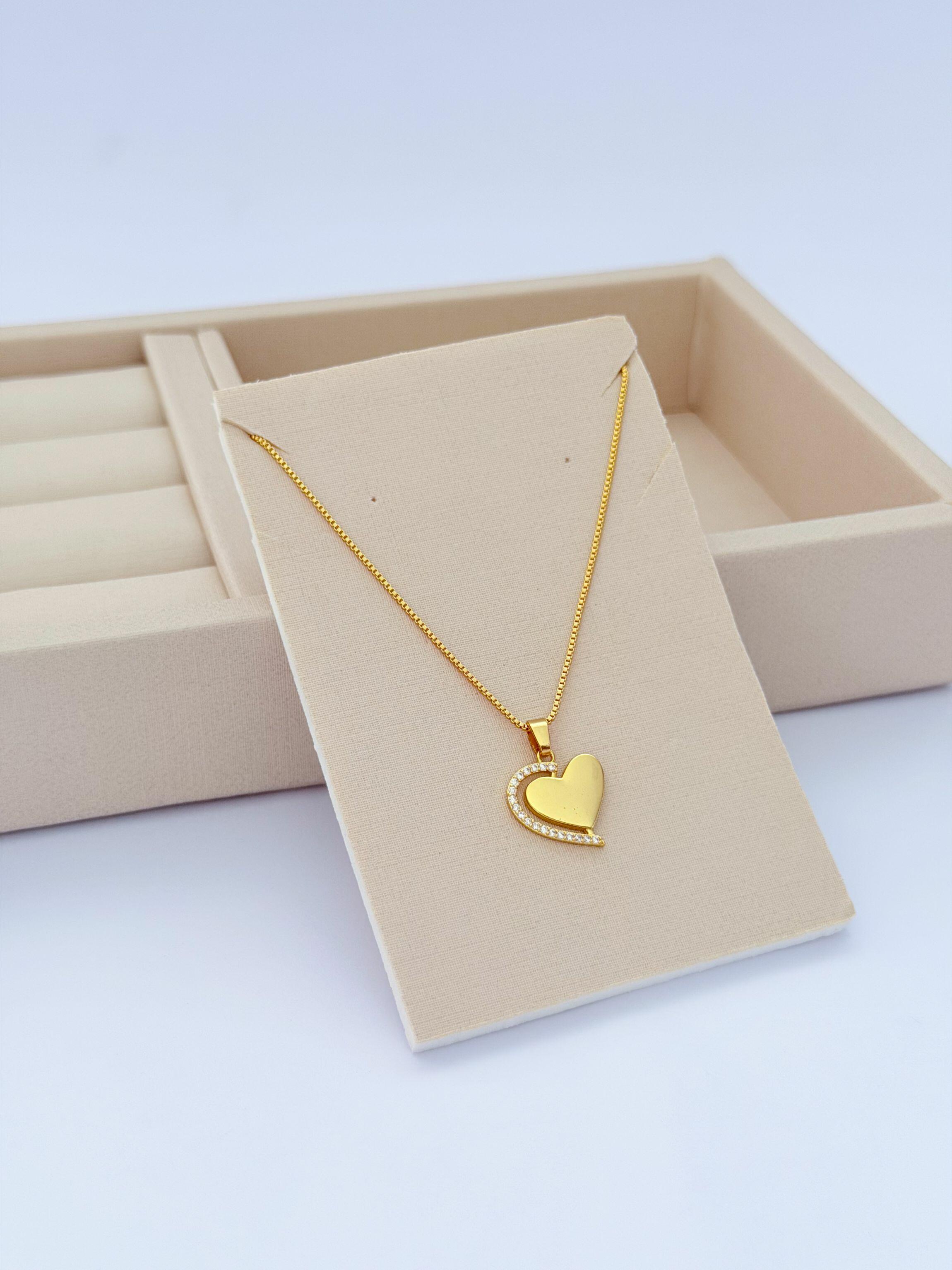 Comprar Colar Coração Liso e Lateral Cravejado Ouro