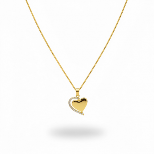 Comprar Colar Coração Liso e Lateral Cravejado Ouro