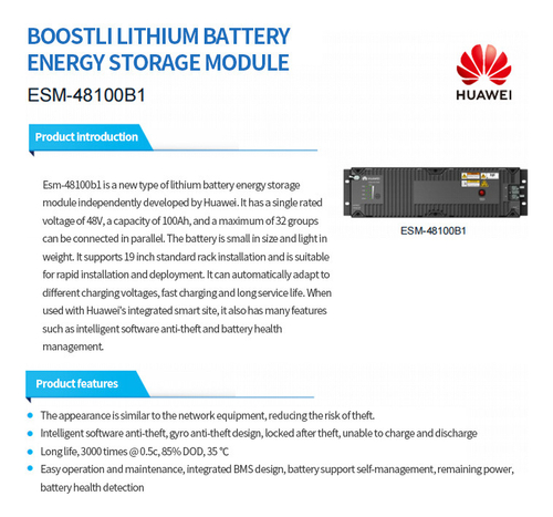 LIFEPO4 Huawei ESM-48100B1 100A 48V Rack 19 Pol