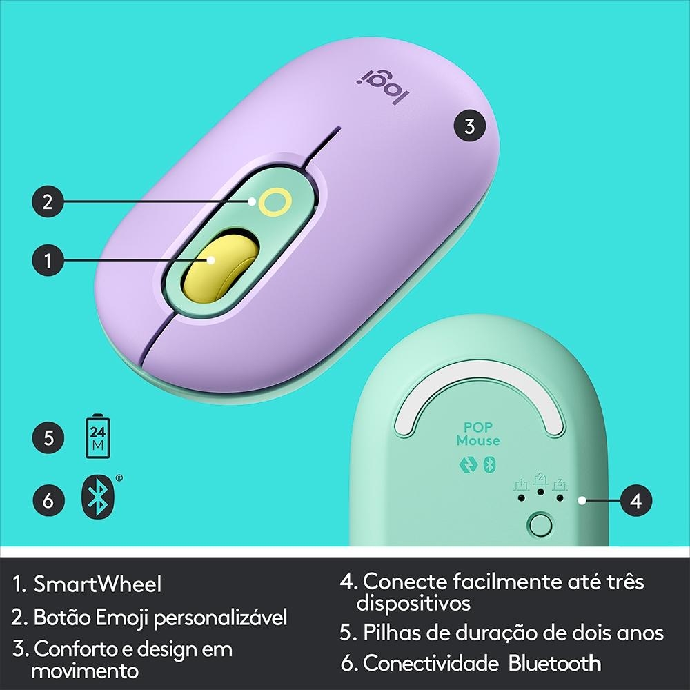 Mouse Sem Fio Logitech POP Daydream BT Emoji 3 Dispositivos