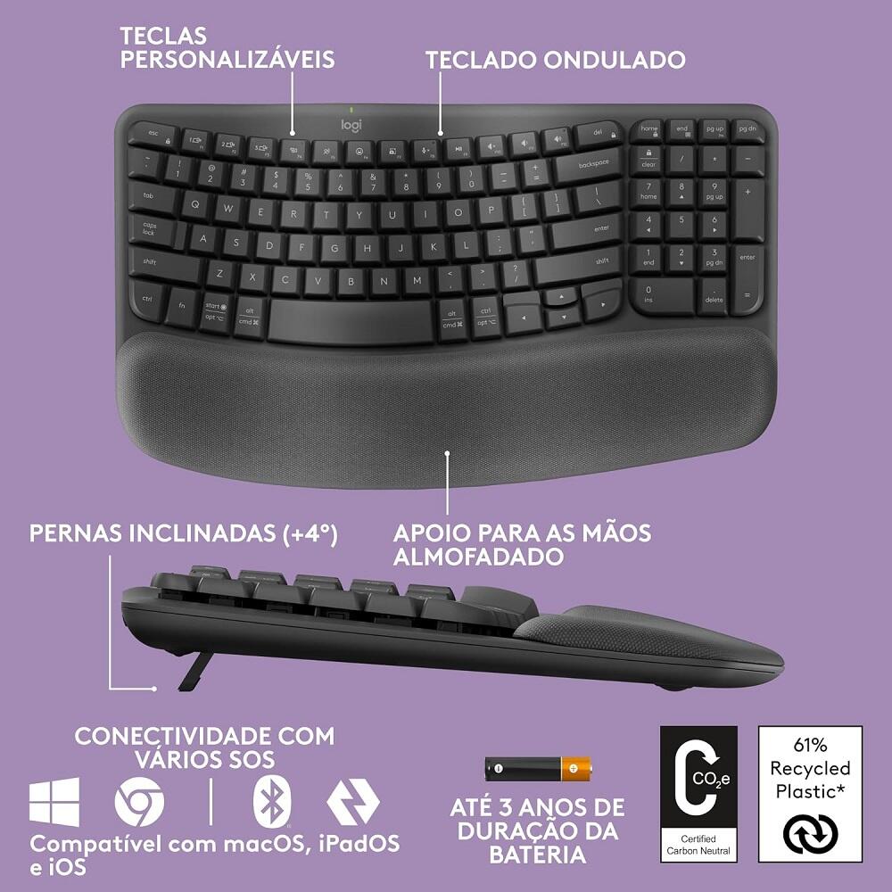 Teclado Logitech Wave Keys Ergonômico Sem Fio - a partir de R$353,31
