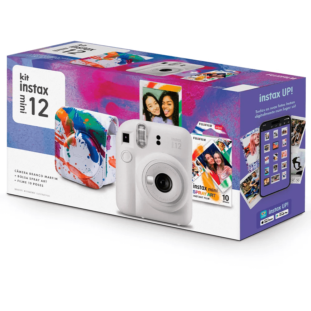 Comprar Kit Câmera Fujifilm Instax Mini 12 Branco Spray + Pack 10 ...