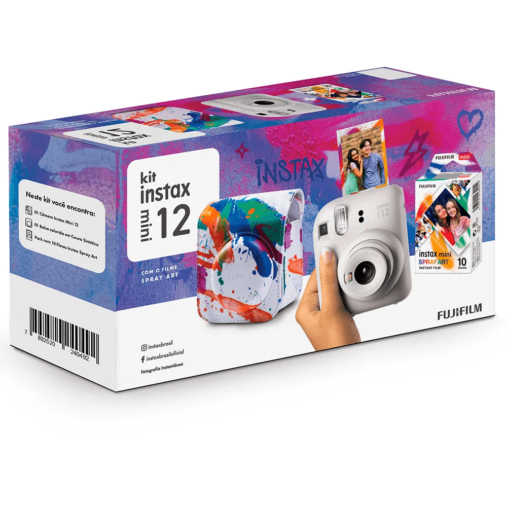 Comprar Kit Câmera Fujifilm Instax Mini 12 Branco Spray + Pack 10 ...