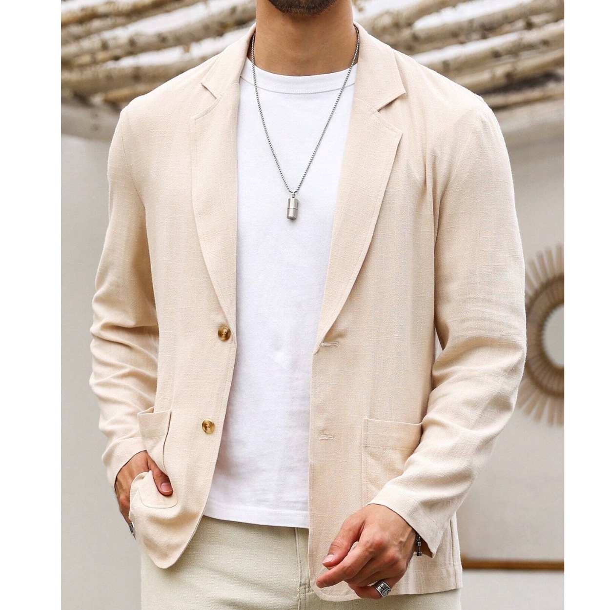 Comprar Blazer Bege Masculino Leve em Linho - 2 Botões Frontais - a ...