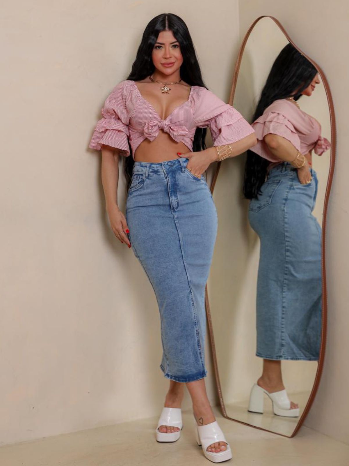 Comprar Saia Longuete Jeans Com Lycra - Meitrix Jeans