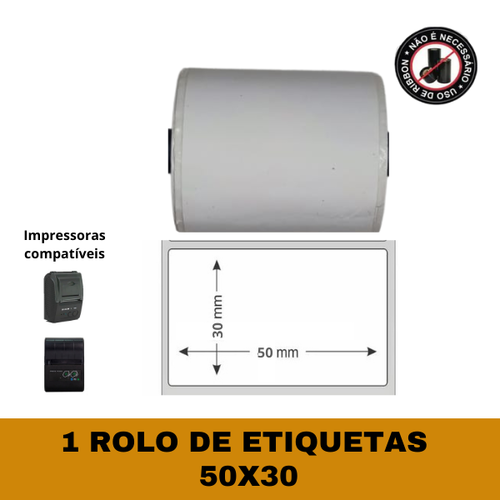 Comprar 1 ROLO ETIQUETAS 50x30 PARA MINI IMPRESSORA - a partir de R$14 ...