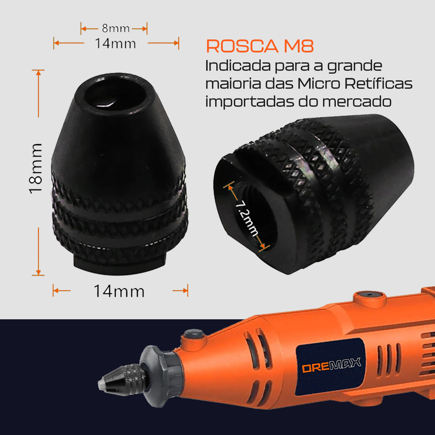 Comprar Mandril de Aperto Rápido Rosca M8 Curta para Micro Retífica - Dremax Micro Retíficas e ...