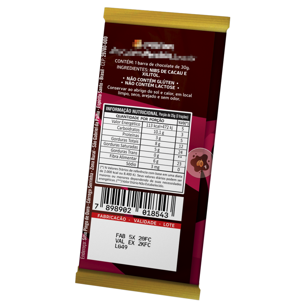 Comprar Chocolate 90% Cacau Diet Sem Açúcar Sem lactose e glúten 30G ...