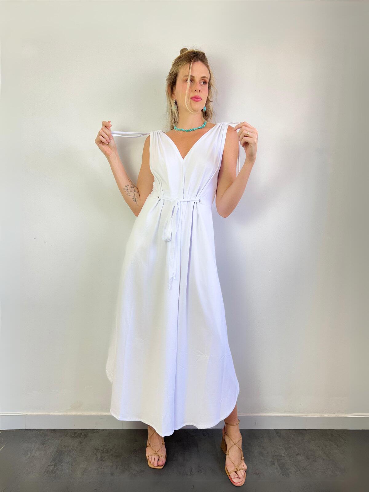 Vestido Midi de Malha de Algodão Premium Decote V Ajustável - a partir ...