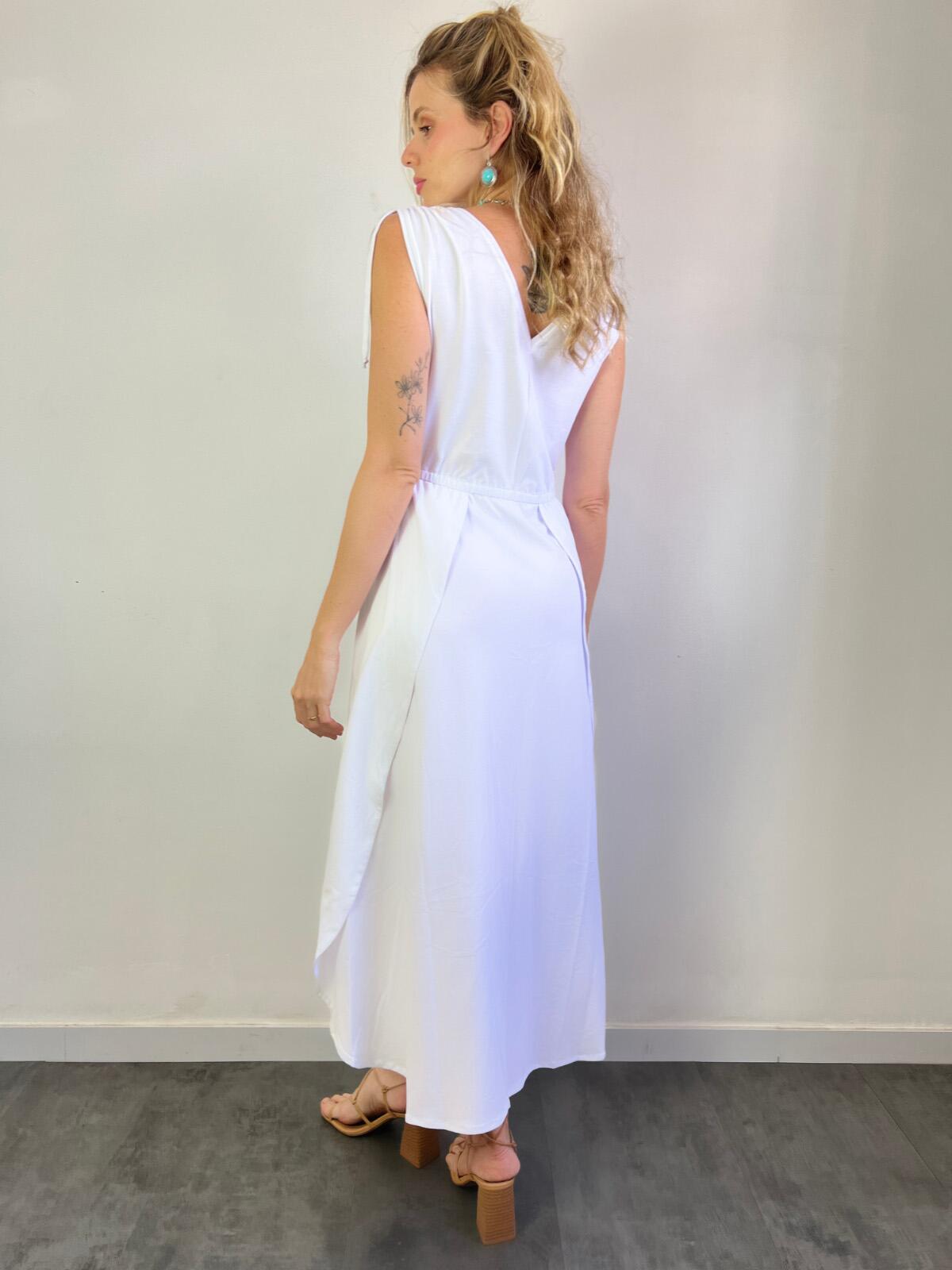 Vestido Midi de Malha de Algodão Premium Decote V Ajustável - a partir ...