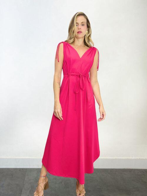 Vestido Midi de Malha de Algodão Premium Decote V Ajustável - a partir ...