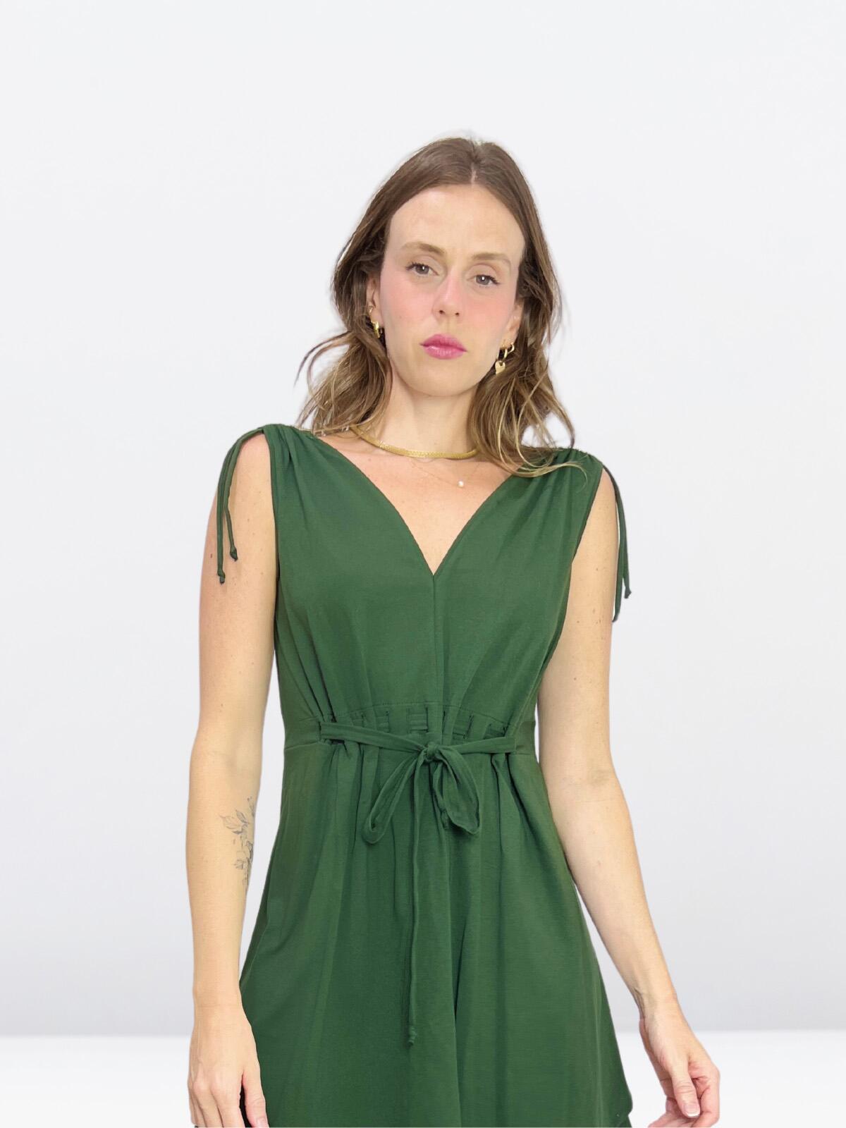 Vestido Midi de Malha de Algodão Premium Decote V Ajustável - a partir ...