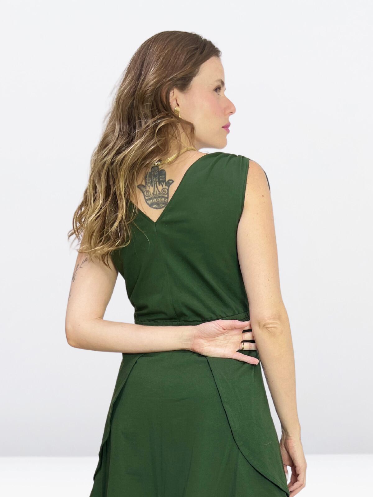 Vestido Midi de Malha de Algodão Premium Decote V Ajustável - a partir ...