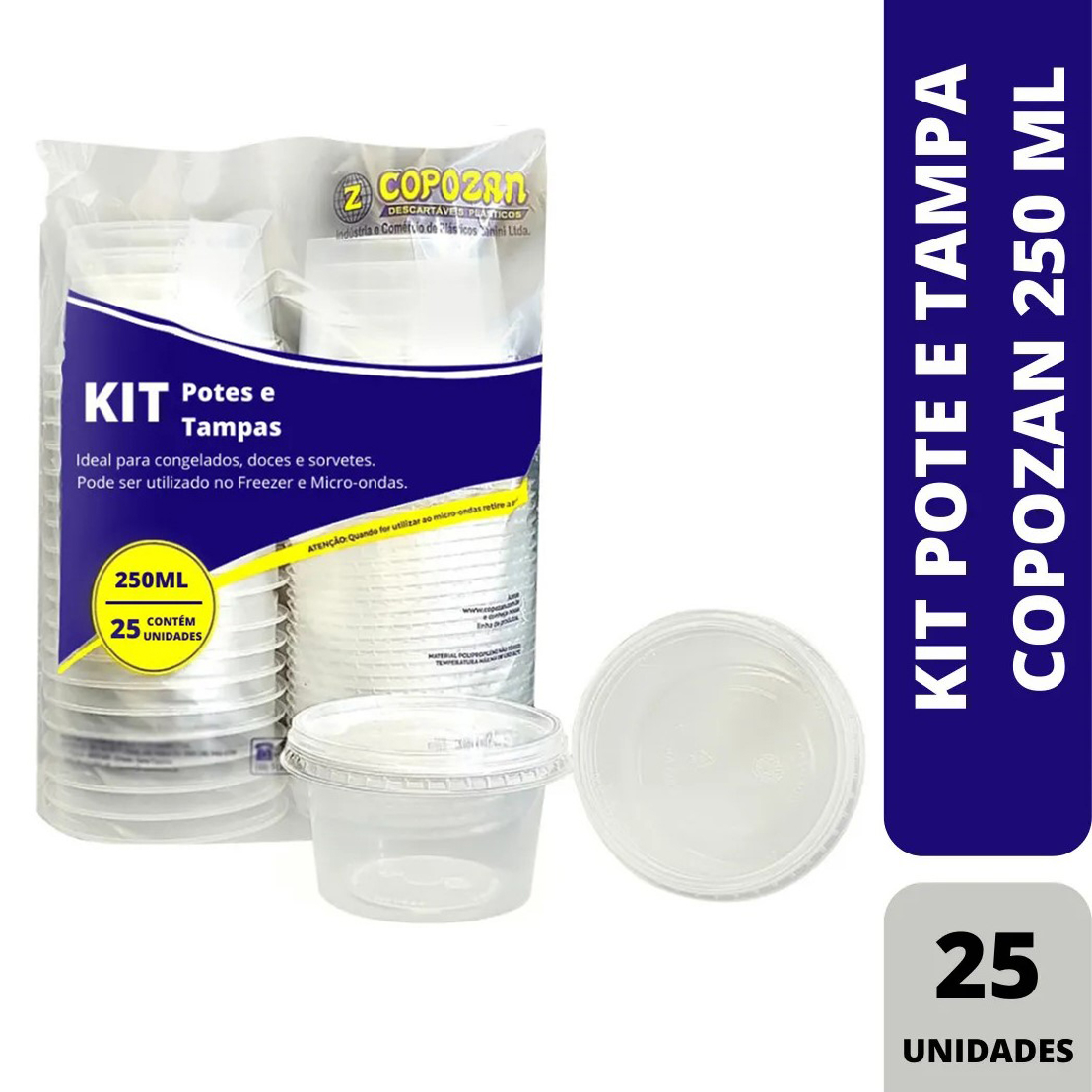 Comprar Kit Pote Descartável Redondo C/ Tampa Copozan 250ml - 25 Unids ...