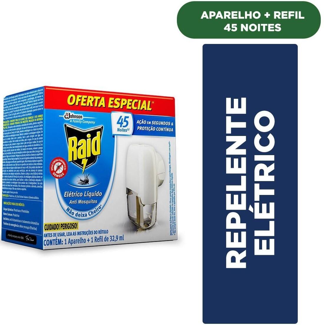Comprar Repelente Raid Elétrico Líquido 45 Noites Aparelho + Refil 32 ...
