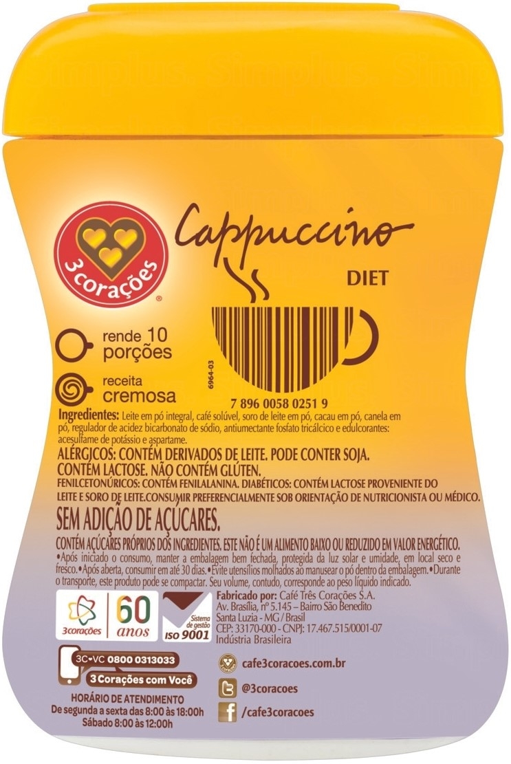 Cappuccino Diet Pote 150g - 3 Corações
