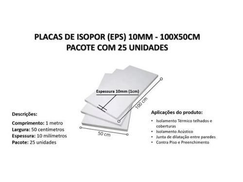 Comprar PLACAS DE ISOPOR (EPS) 10MM - 100X50CM - PACOTE COM 25 UNIDADES ...