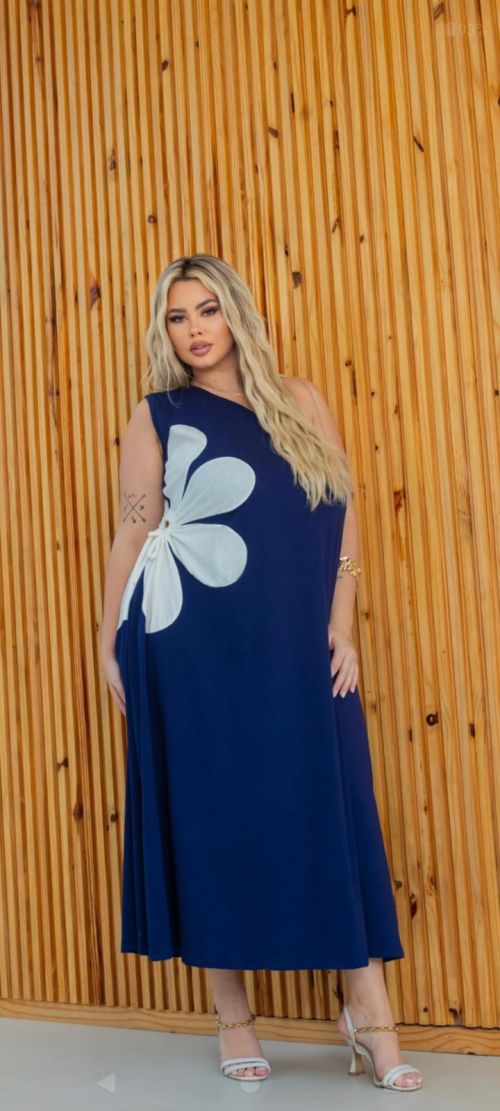 Comprar VESTIDO FLOR ASSIMÉTRICO PLUS SIZE AZUL MARINHO - R$80,00 - La ...