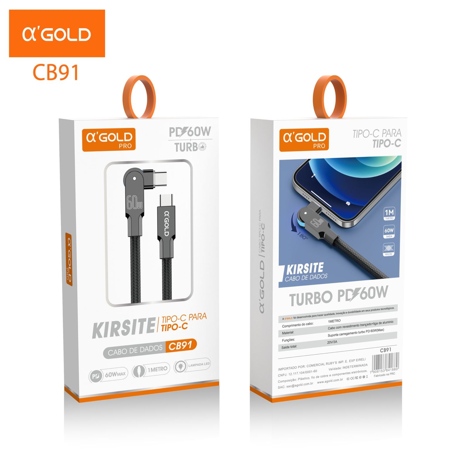 Comprar CABO TIPO C + TIPO C 180º AGOLD 60W CB91 - Maxtill Atacado de ...