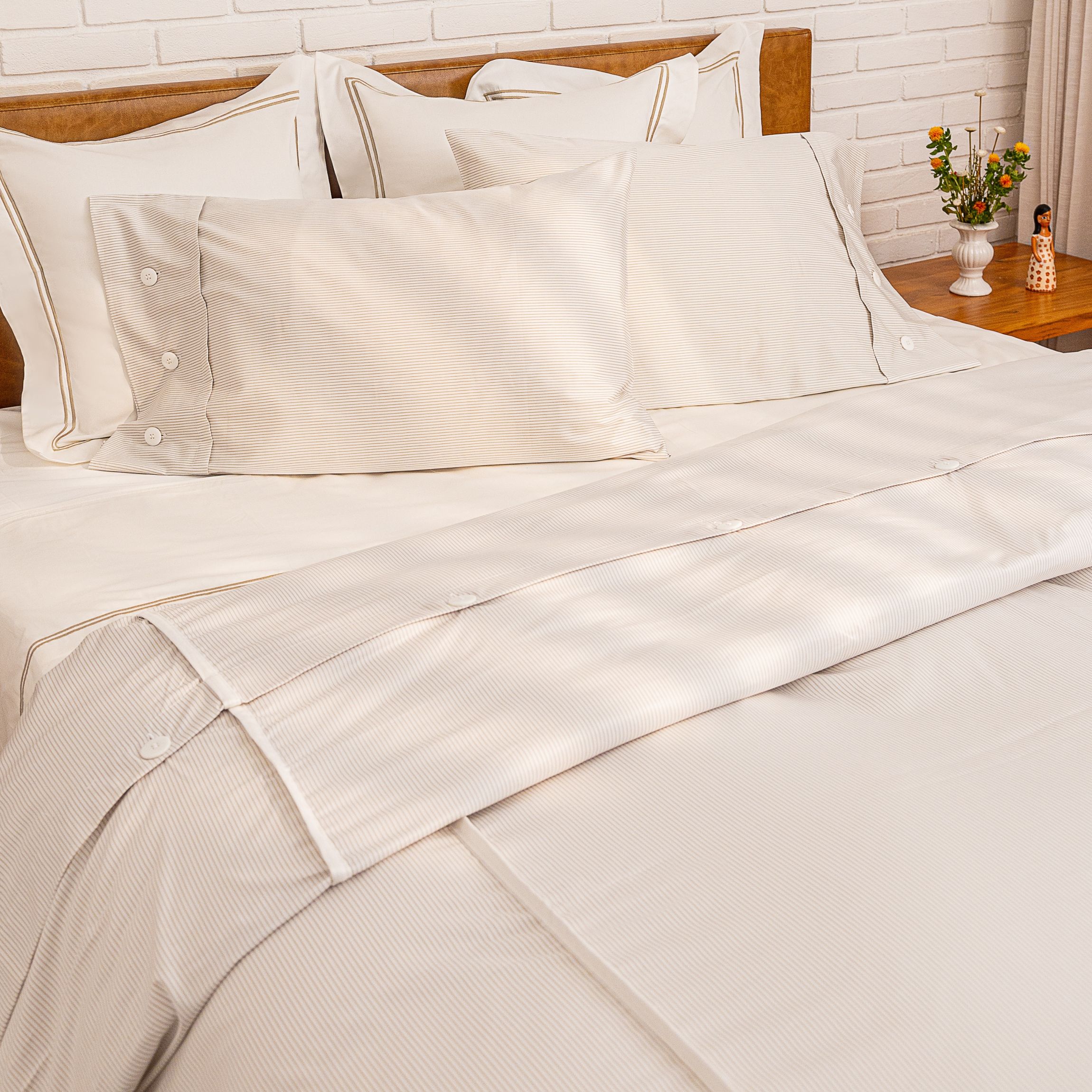 Comprar Capa de Edredom Dália Bege 100% Algodão Egípcio - Nina Home