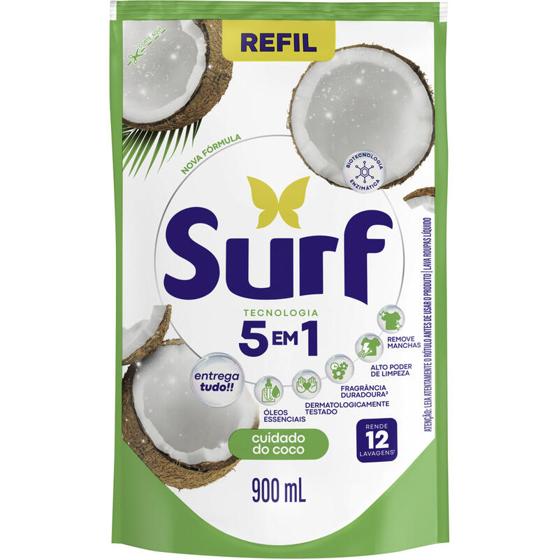 Comprar LAVA ROUPA LIQUIDO SURF CUID.COCO REFIL 900ML - R$9,62 - Facily