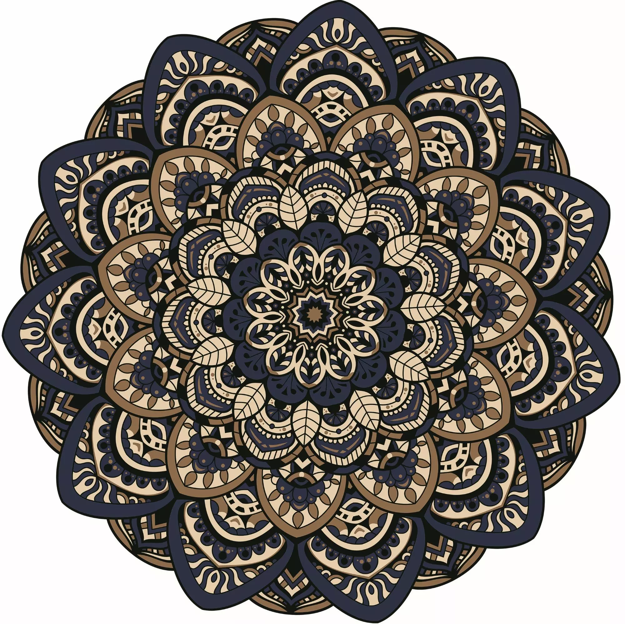 Tapete Mandala Lótus Mini Coloração Marinho e Ocre - Decore com Mandalas