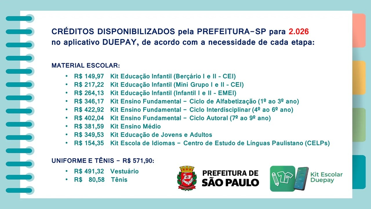 Kit Escolar da Prefeitura de São Paulo - APP DUEPAY