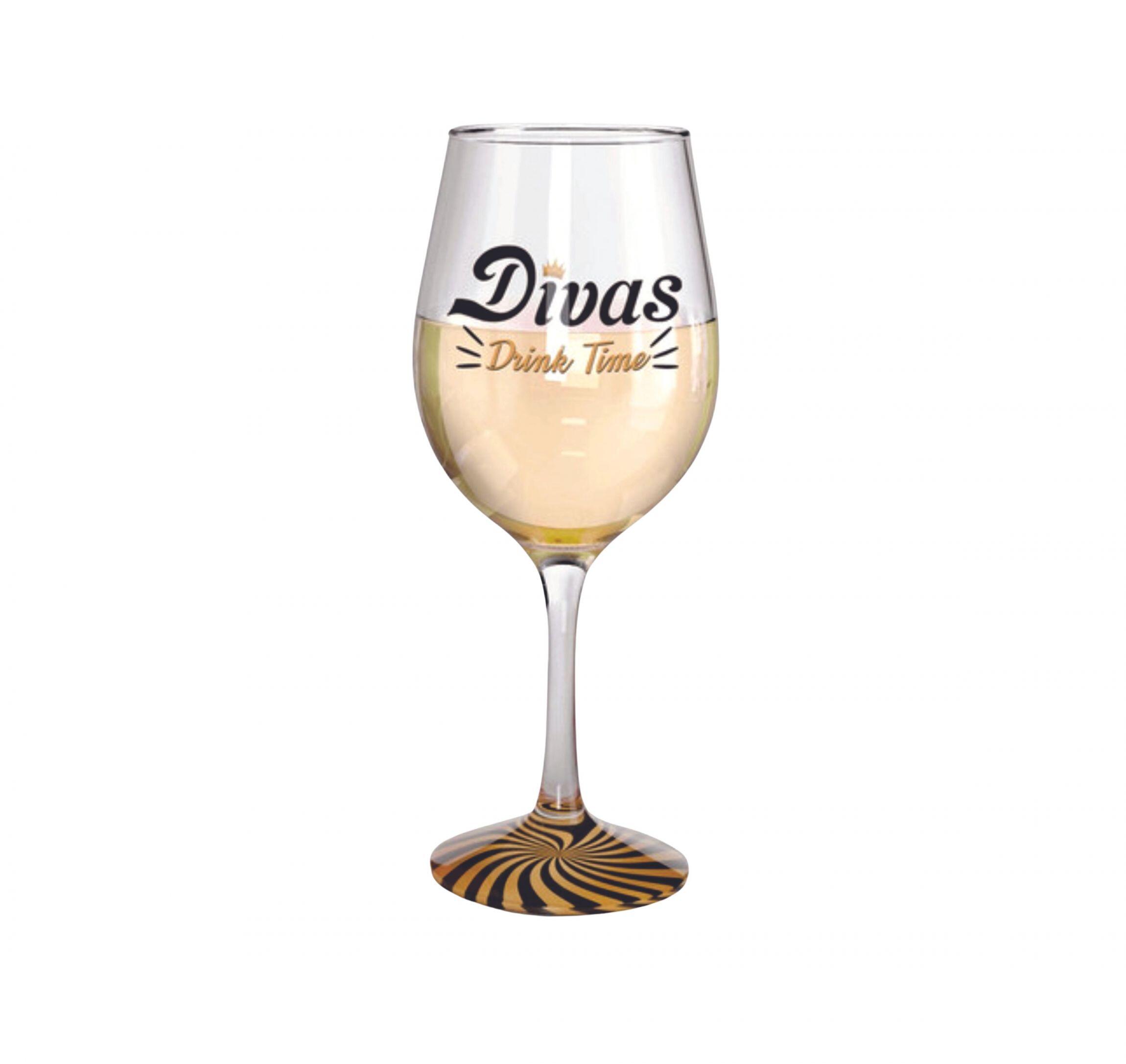 Comprar Taça Vinho Divas Drink Time Base Preta e Dourada 385ml - a ...