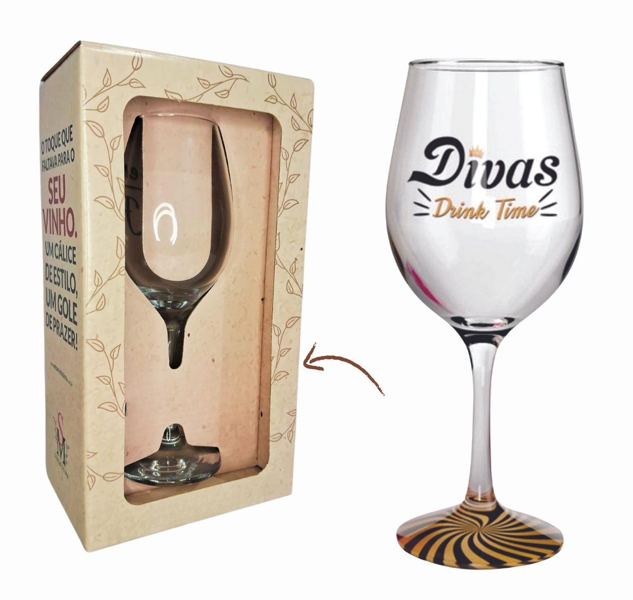 Comprar Taça Vinho Divas Drink Time Base Preta e Dourada 385ml - a ...