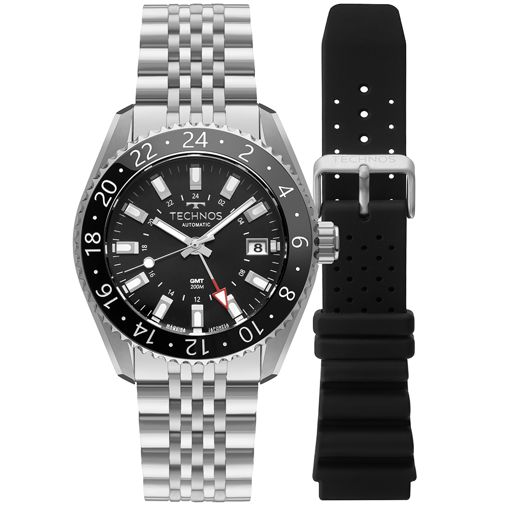 Relógio Technos Masculino Automático GMT Prata NH34AA/T1P
