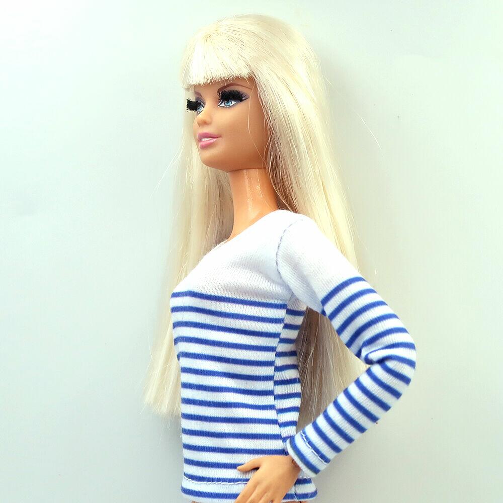 Comprar Blusa De Barbie Manga Longa Branca Listras Azuis Bella Doll