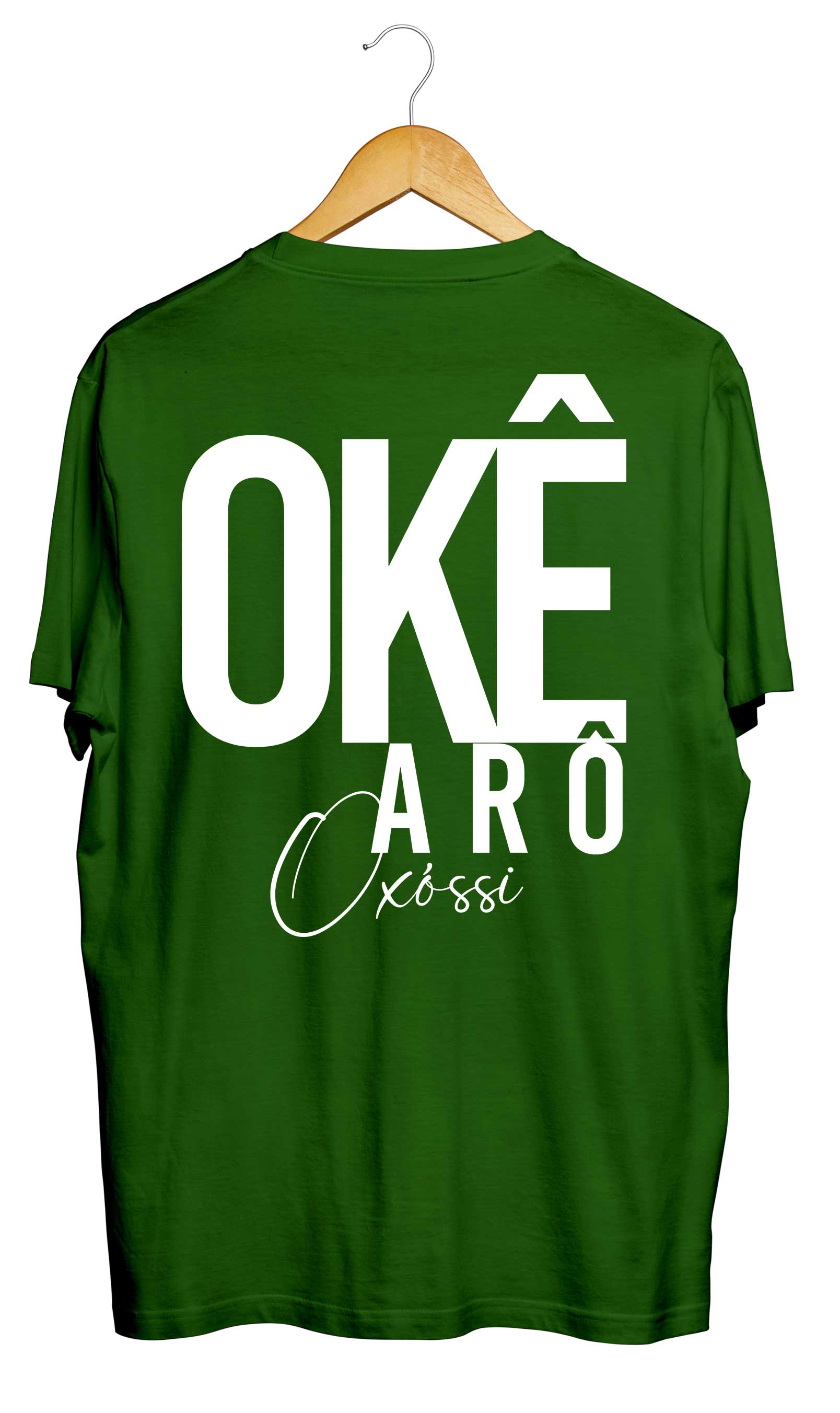 Comprar Camiseta Colorida Verde Ofá de Oxóssi + Okê Arô nas Costas