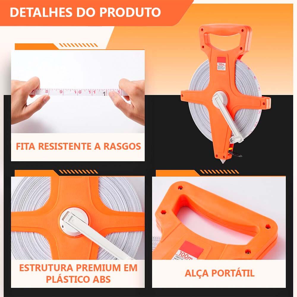Comprar Trena Fita Métrica 100M Metros Mt Fibra De Vidro Flexível ...