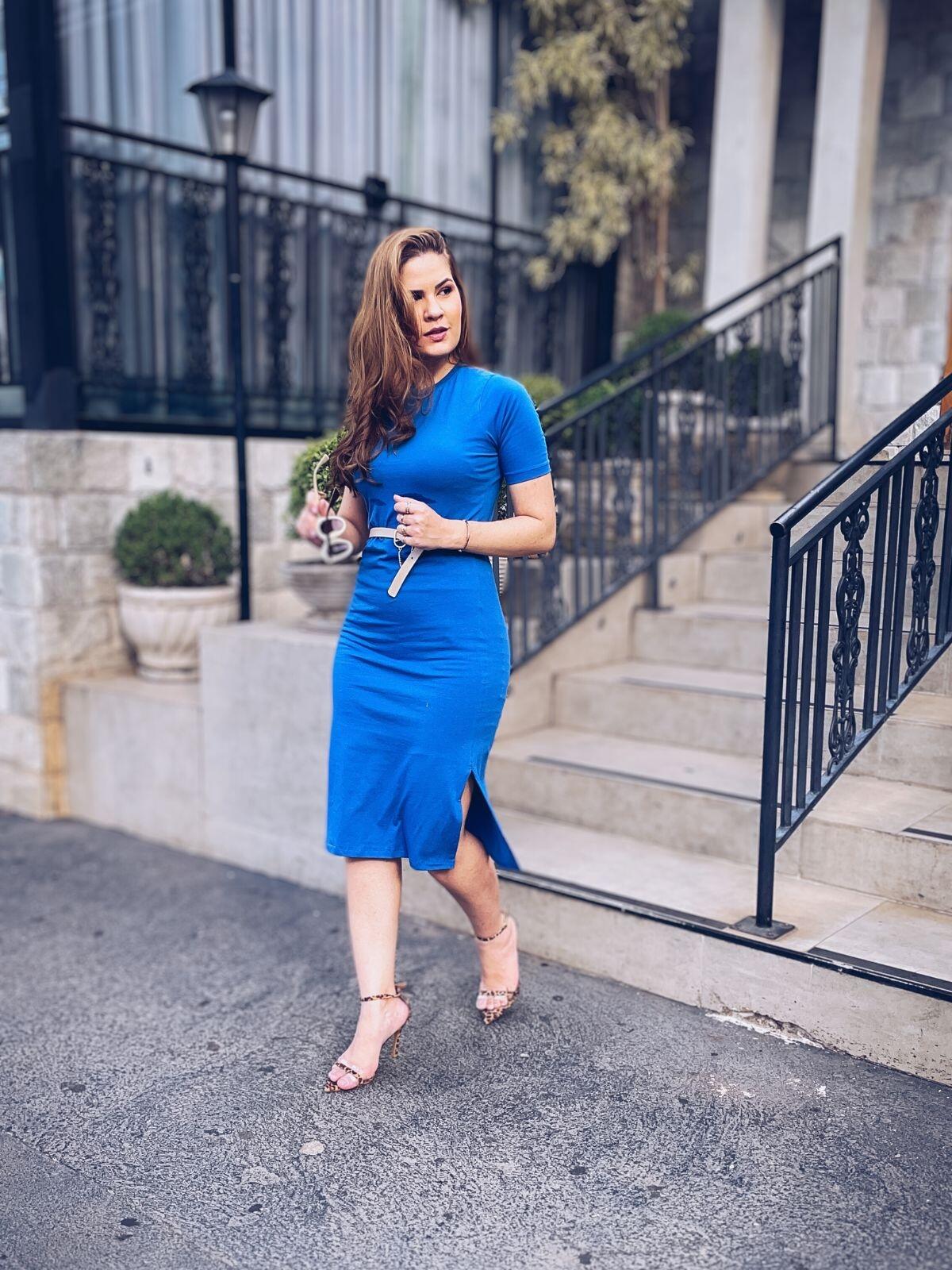 Vestido Azul Serenity Básico Tubinho Malha Menegotti Algodão