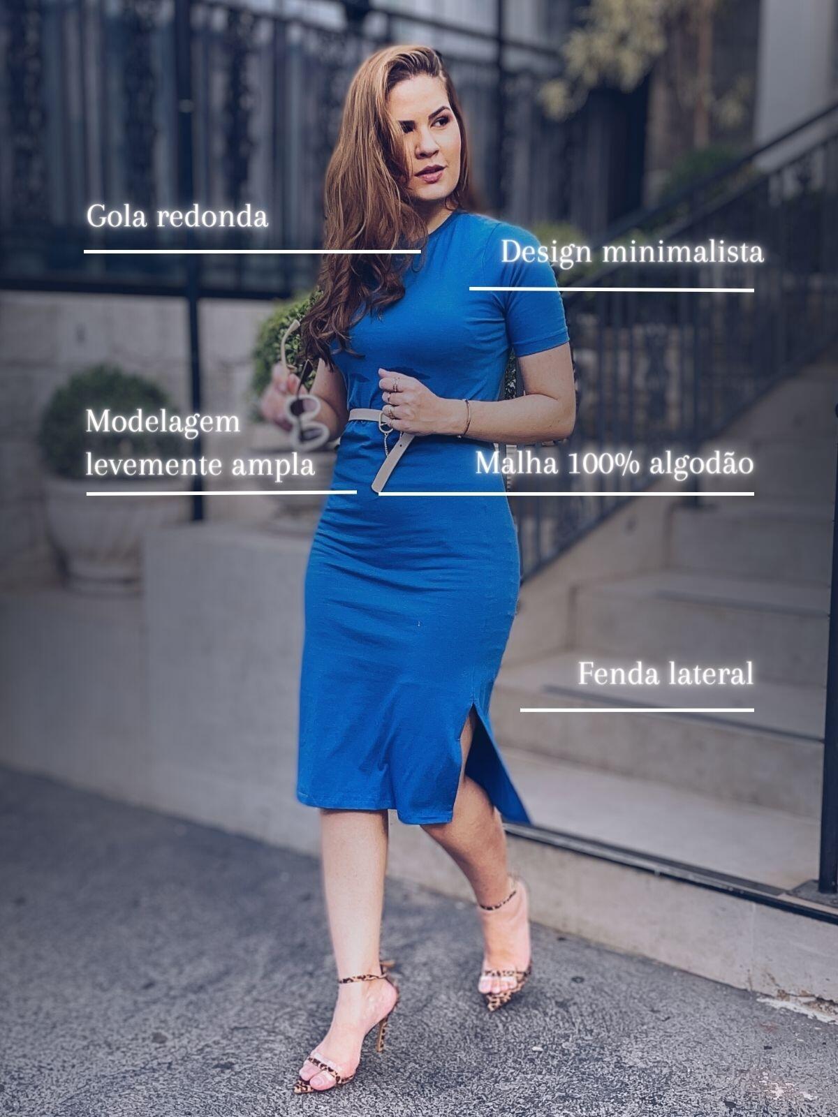 Vestido Azul Serenity Básico Tubinho Malha Menegotti Algodão