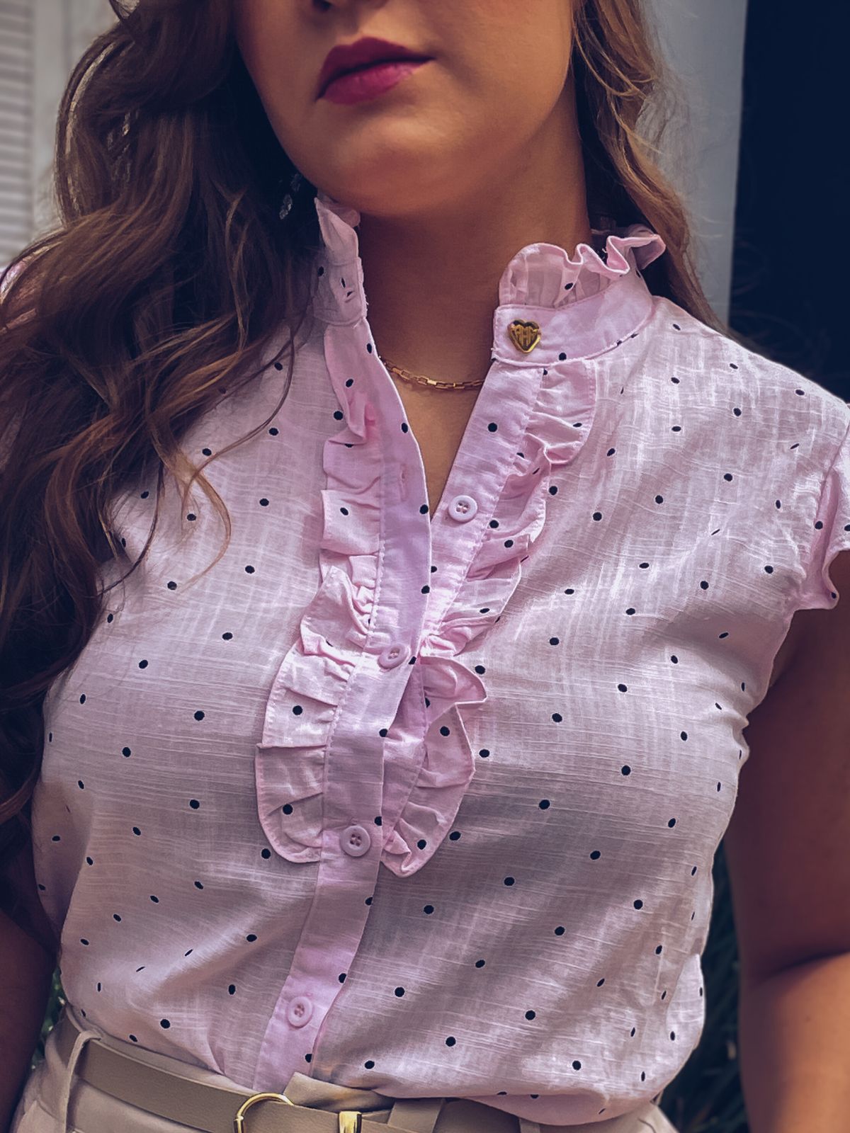 blusa linho 100% algodão estampa poá rosa claro pastel