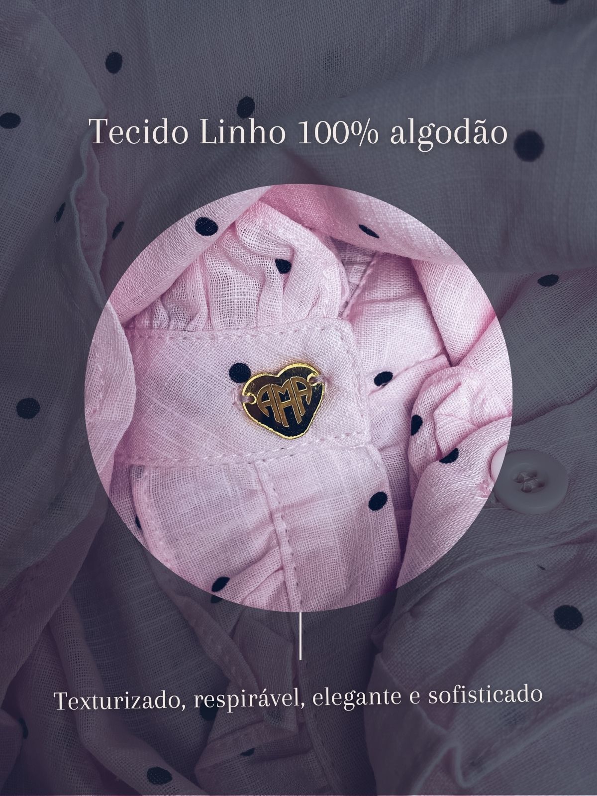 blusa linho 100% algodão estampa poá rosa claro pastel