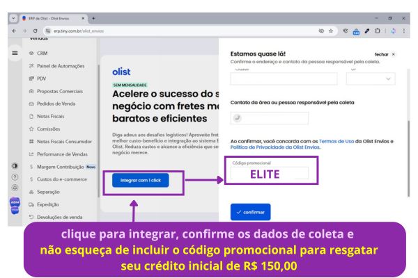 Ative o Envios Olist e Ganhe R$150 com o Código ELITE