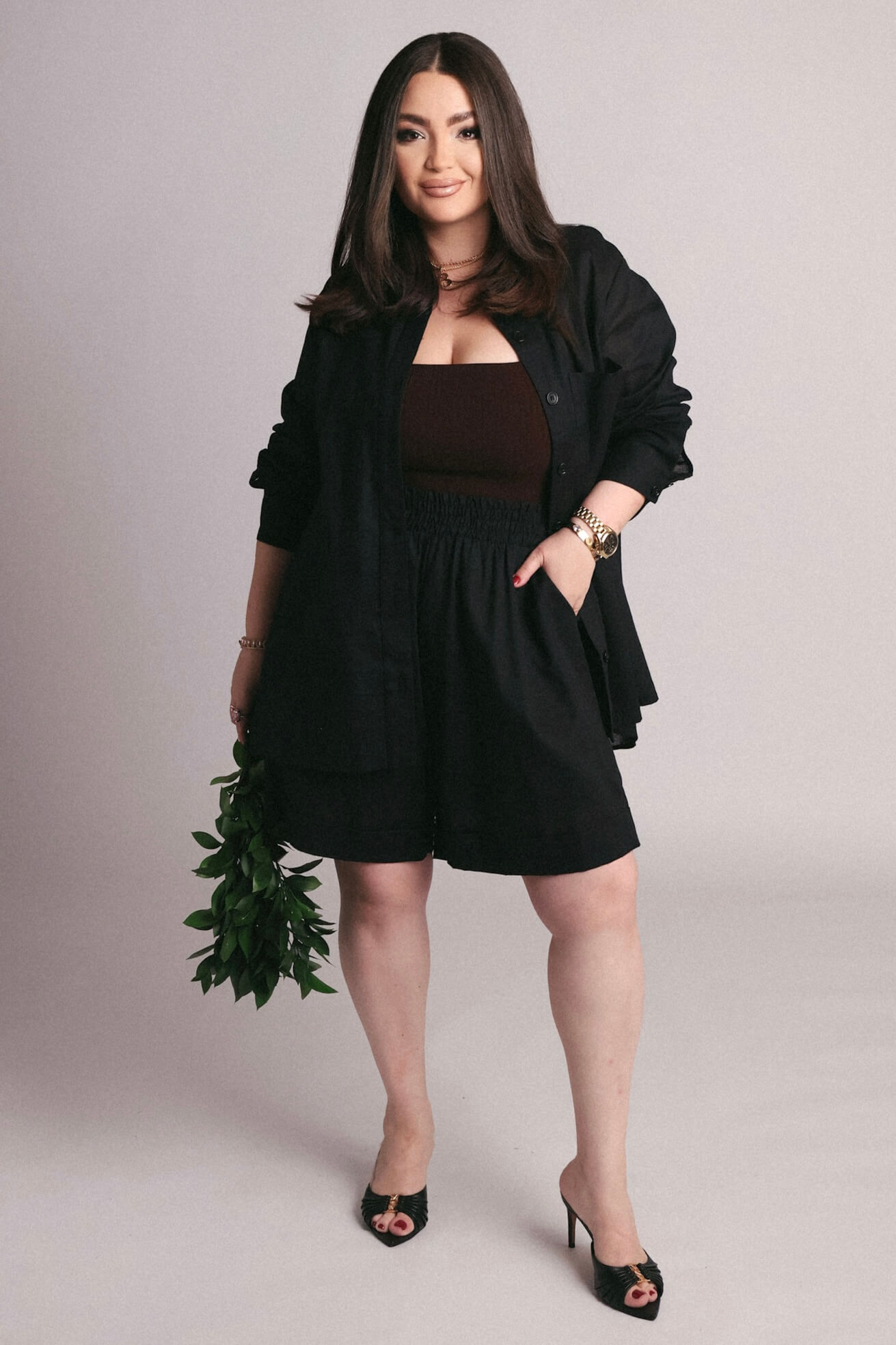 Camisa Heloise Preta em Algodão com Linho