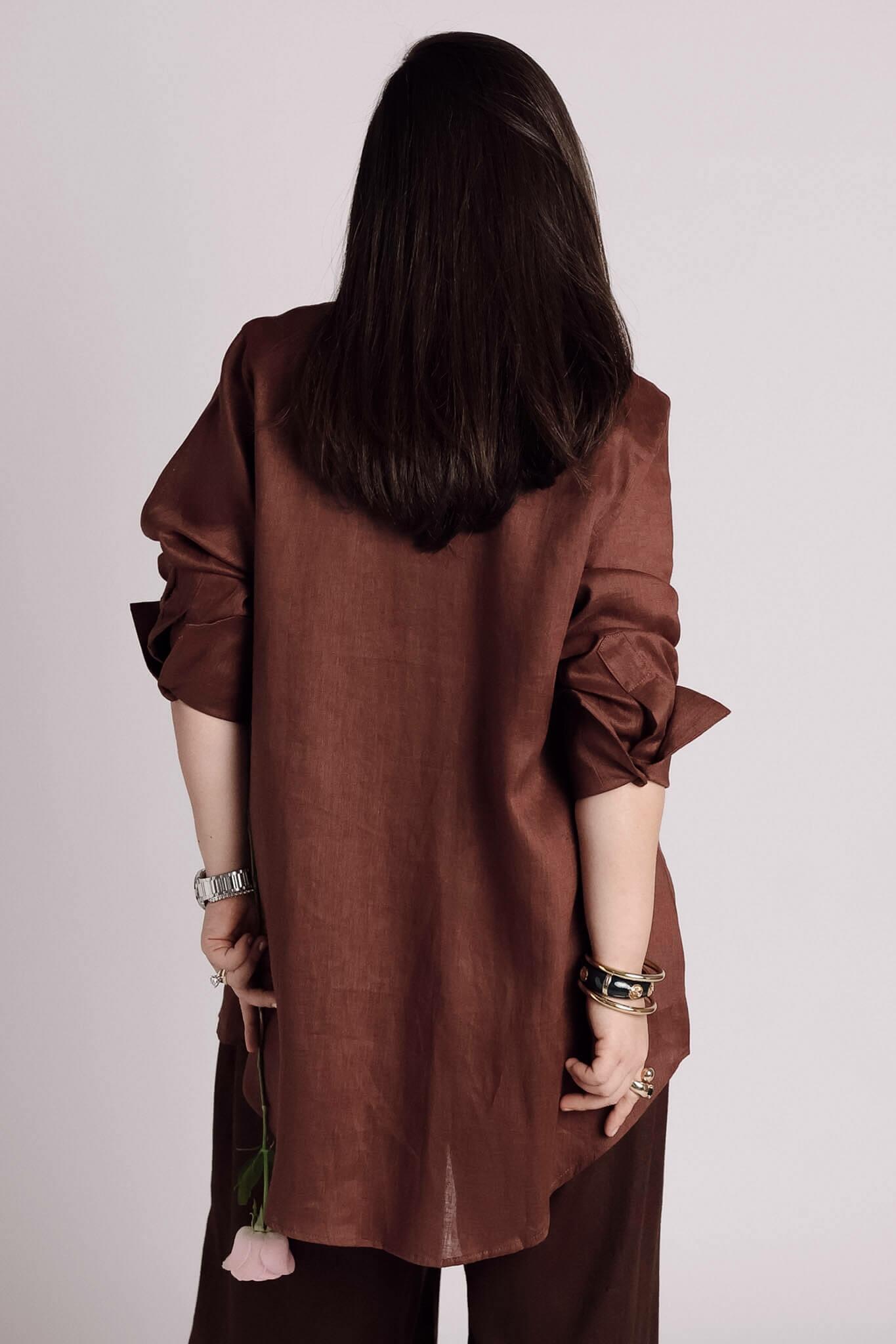 Camisa Germana Marrom em Linho Feminina