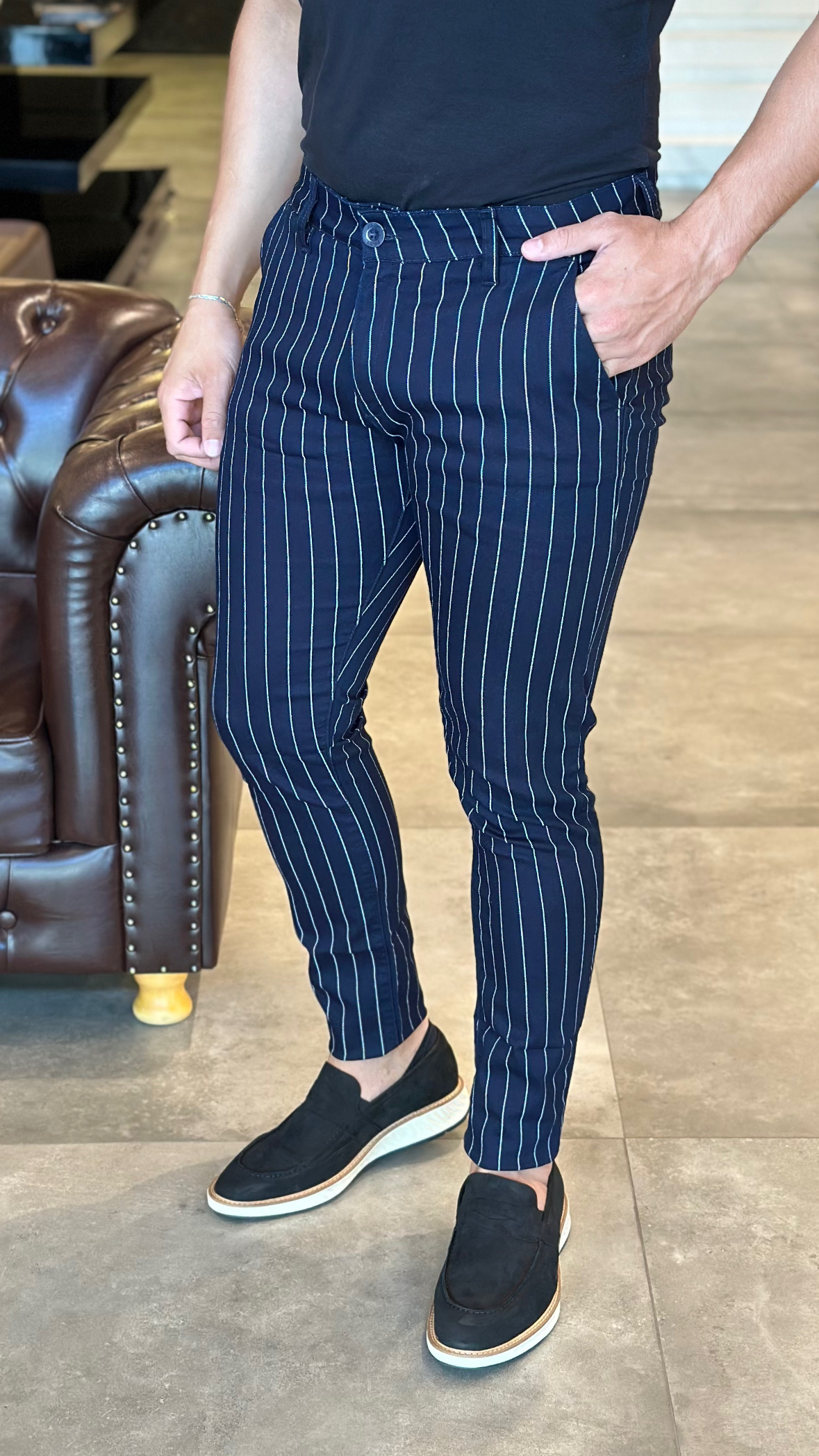 Rala Bela Calã§a Flare Risca De Giz Alfaiataria Guaranteed CalÃ§a ...