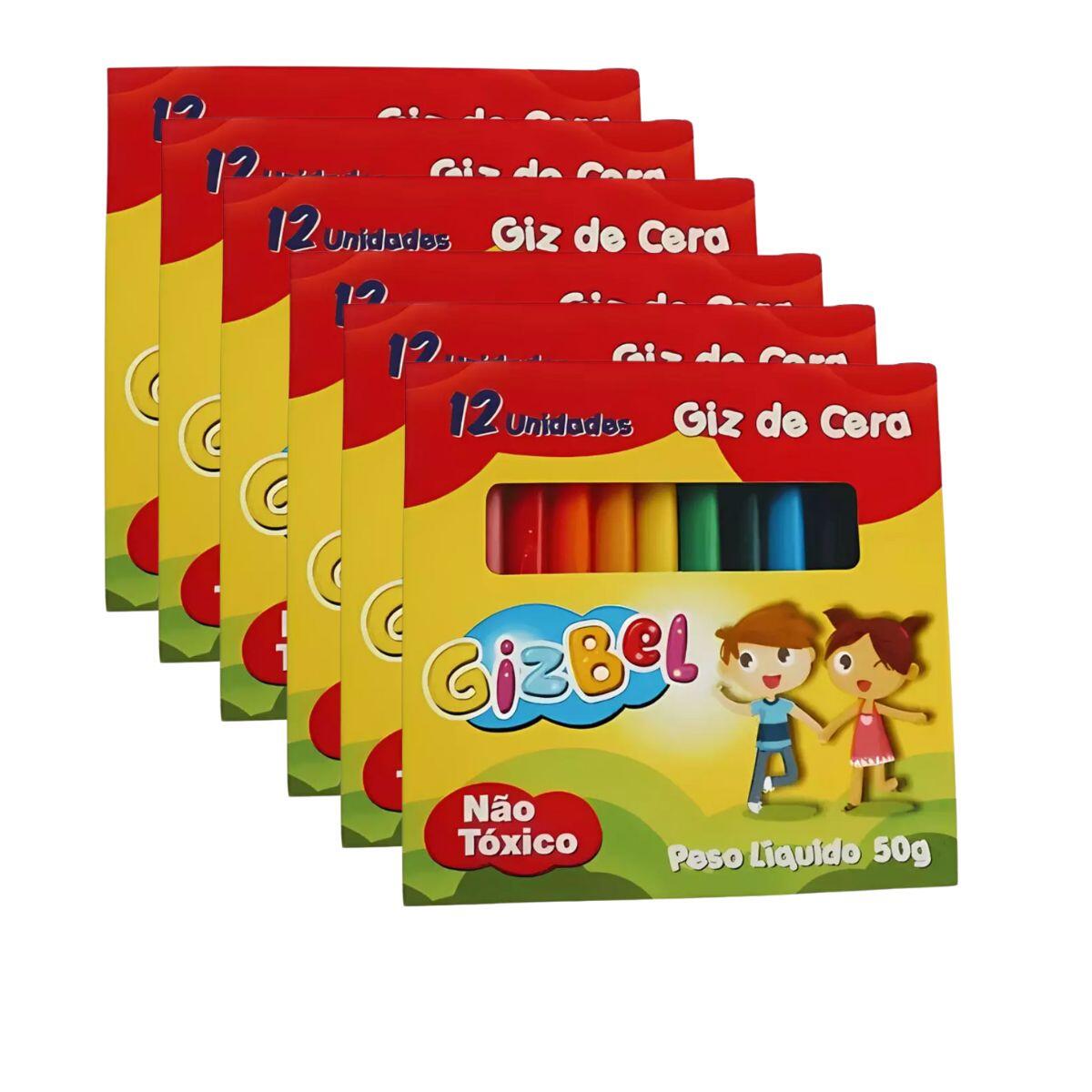 Giz de Cera 12 Cores Fino 50g - Gizbel - a partir de R$3,01
