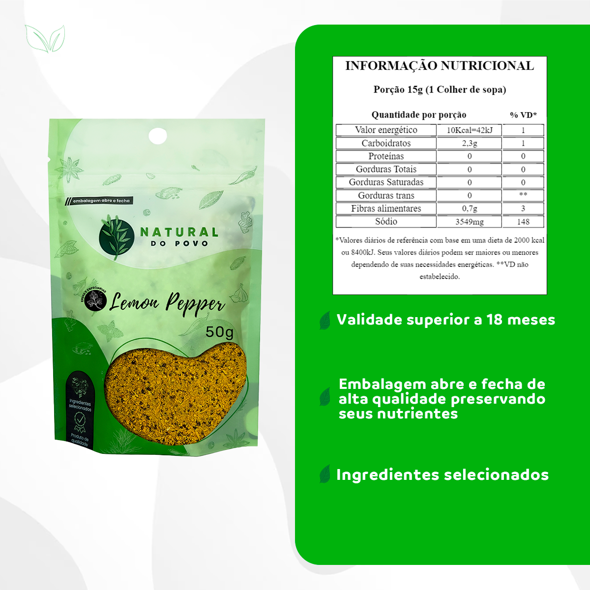 Lemon Pepper 50g Pouch | Grupo Rocha Saude - a partir de R$11,25