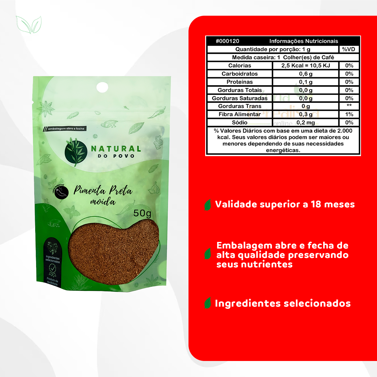 Pimenta Preta Moída 50g Pouch | Grupo Rocha Saude - a partir de R$16,05