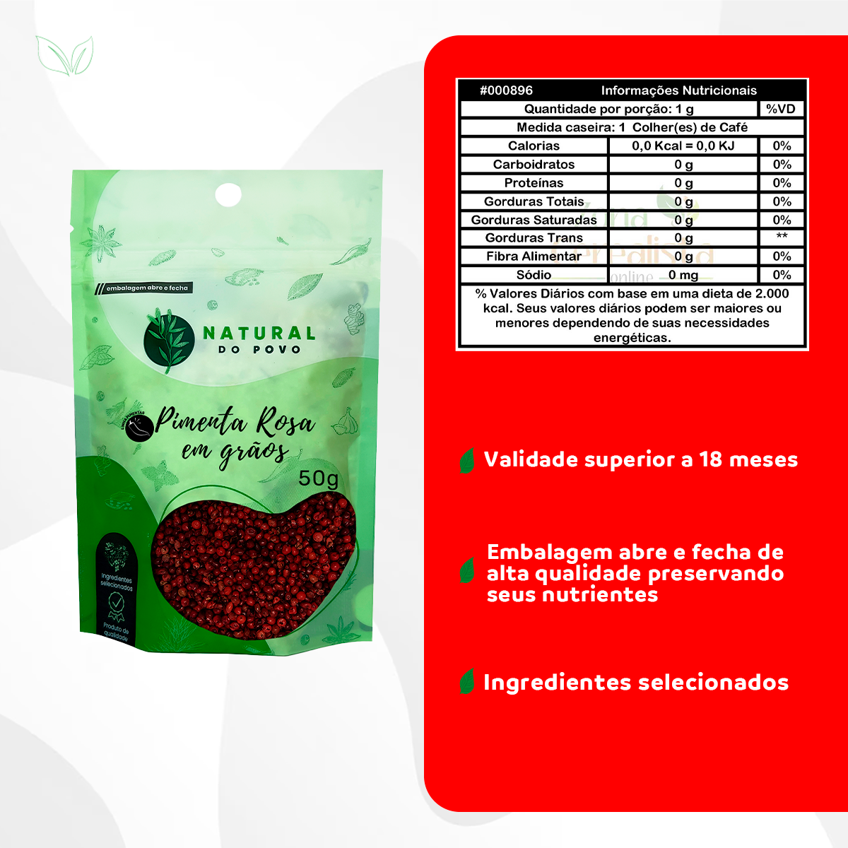 Pimenta Rosa em Grãos 50g Pouch | Grupo Rocha Saude - a partir de R$19,70