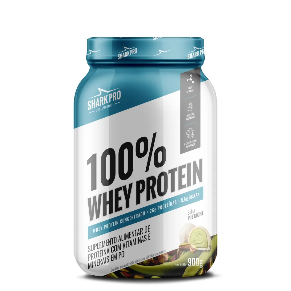 100% WHEY PROTEIN POTE SABOR PISTACHE 900G SHARK PRO - a partir de R$155,60