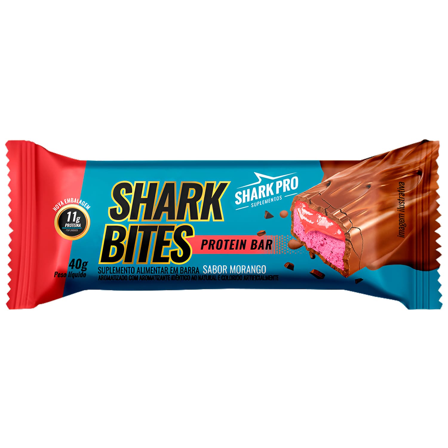 SHARK BITES PROTEIN BARRA SABOR MORANGO 40G - a partir de R$8,45